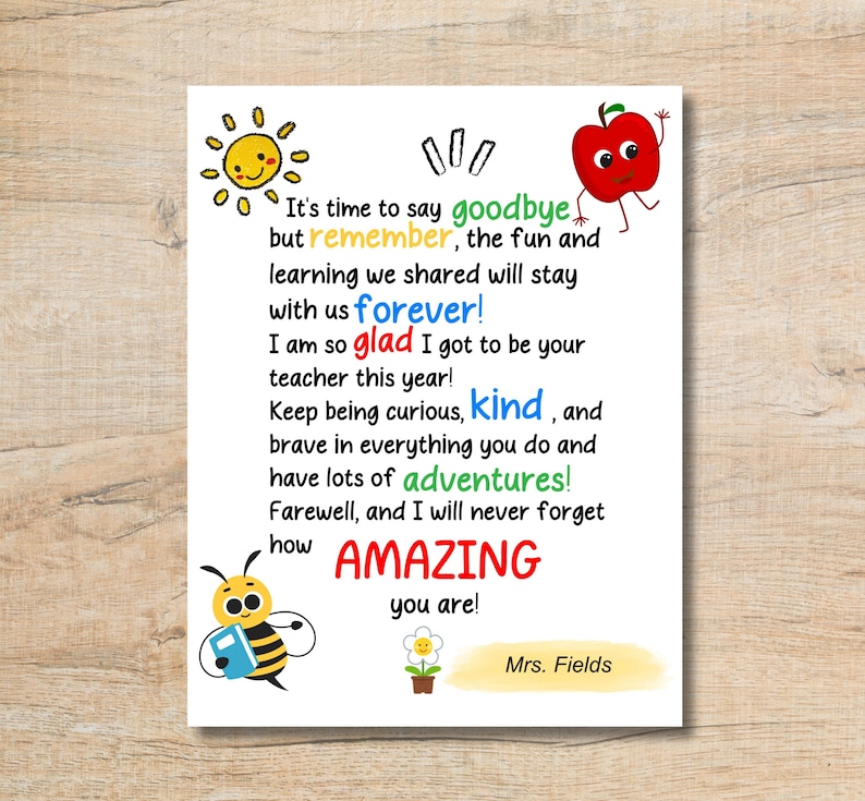 End of School Year Letter Printable, Goodbye Letter to Student ...