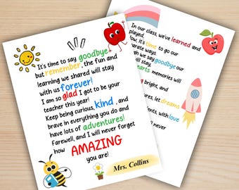 End of Year Poem: Teacher to Student Goodbye Letter for Last Day of ...