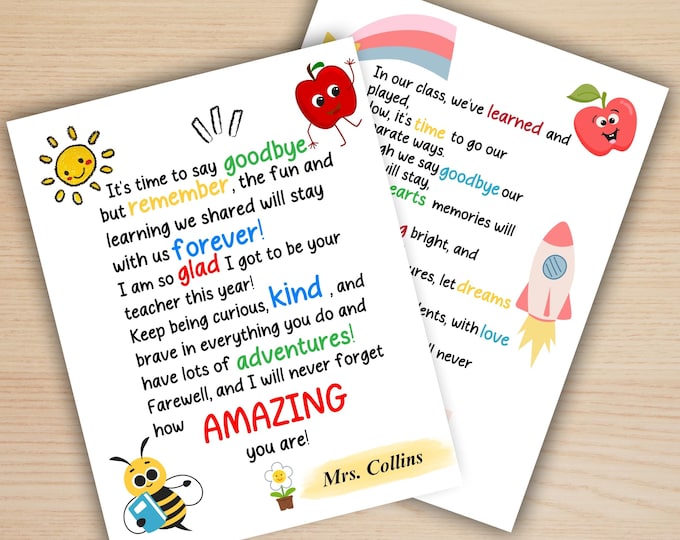Printable End of School Year Letter for Students, Poem Gift From ...