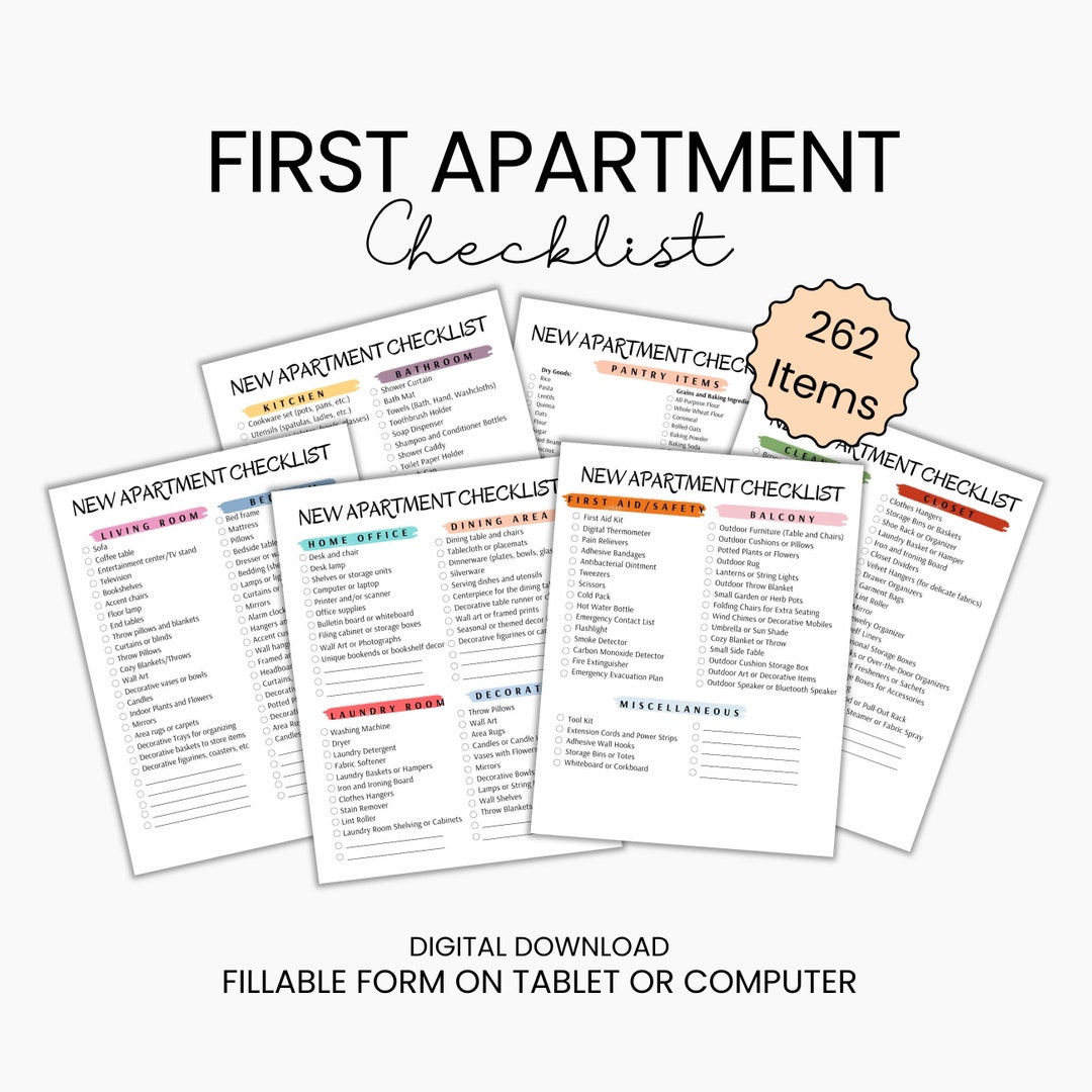 Fillable First Apartment Checklist for New Home or Apartment Rental - Etsy