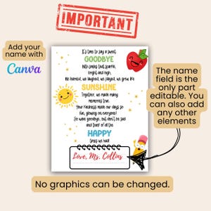 End of School Year Letter Printable: Teacher to Student Goodbye (canva ...