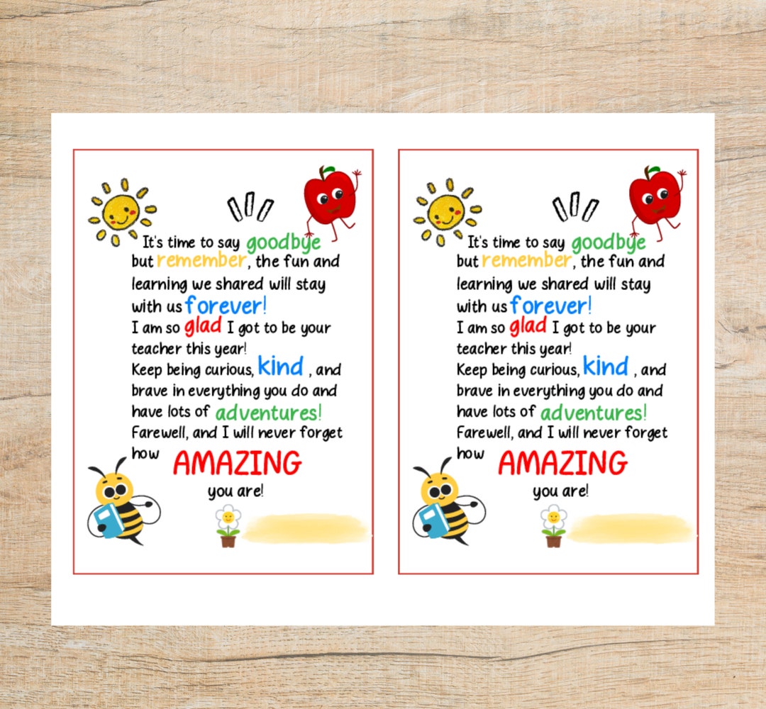 End of School Year Letter Printable, Goodbye Letter to Student 5x7 ...