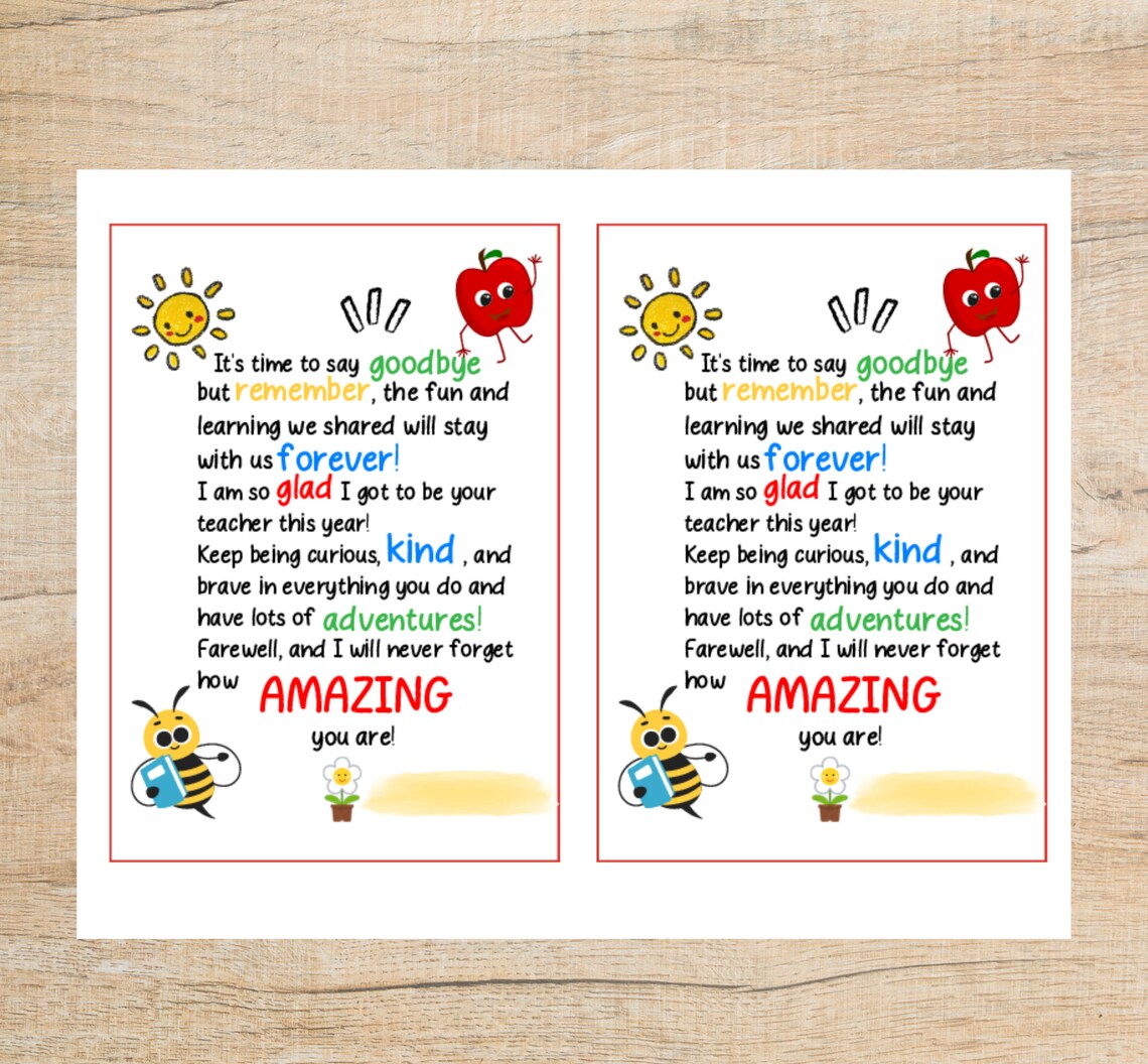 End of School Year Letter Printable, Goodbye Letter to Student 5x7 ...