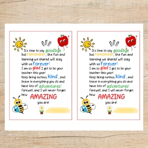 End of School Year Letter Printable, Goodbye Letter to Student 5x7 ...