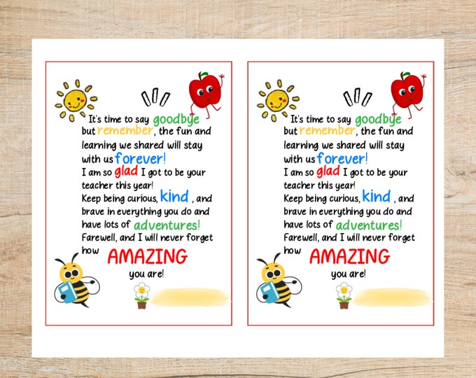 End of School Letter Gift From Teacher End of Year Poem for Students ...