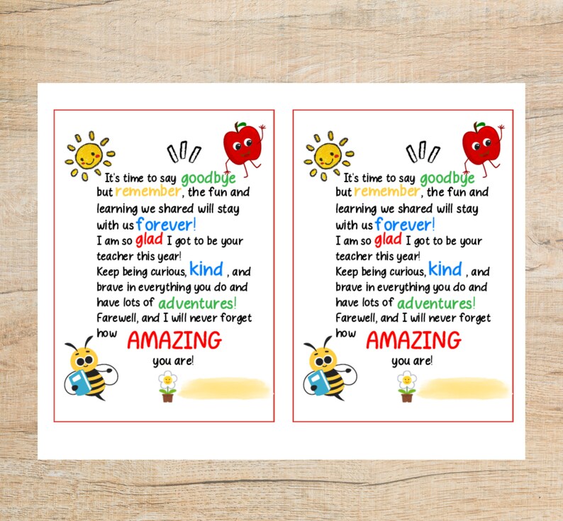 End of School Year Letter Printable, Goodbye Letter to Student 5x7 ...