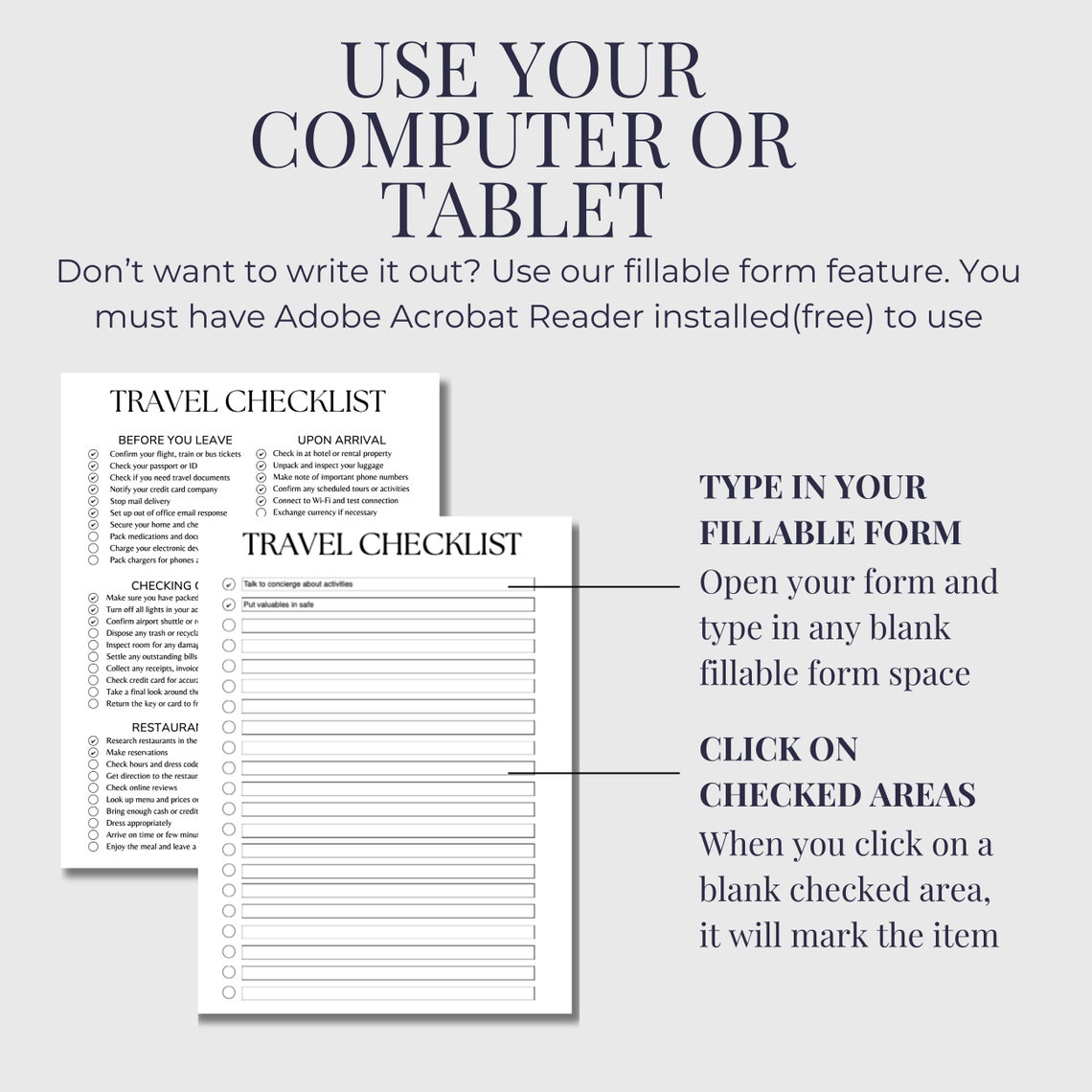 Fillable Travel Checklist, Packing List, Travel Essentials, Travel ...