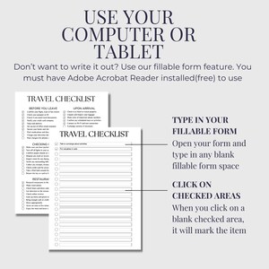 Fillable Travel Checklist, Packing List, Travel Essentials, Travel ...