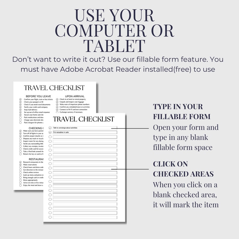 Fillable Travel Checklist, Packing List, Travel Essentials, Travel ...
