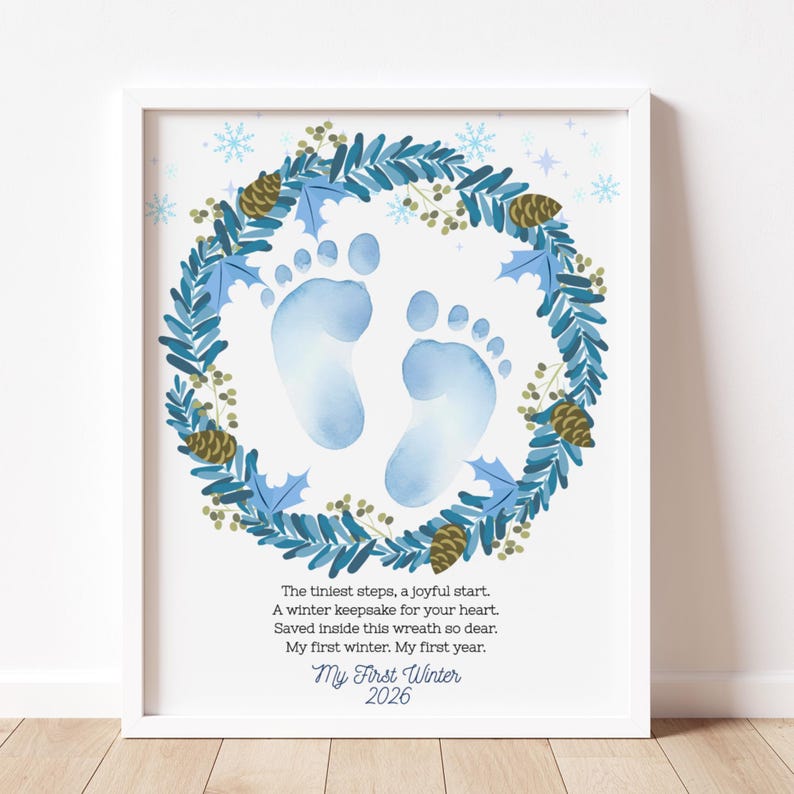 Baby First Winter Footprint Craft Printable, Newborn 2026 Keepsake Art ...