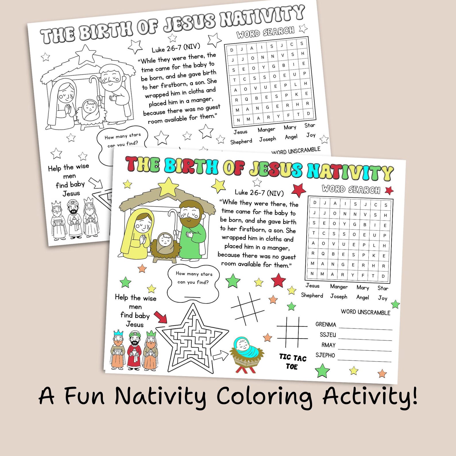 Nativity Activity Placemat, Happy Birthday Jesus Printable, Sunday ...