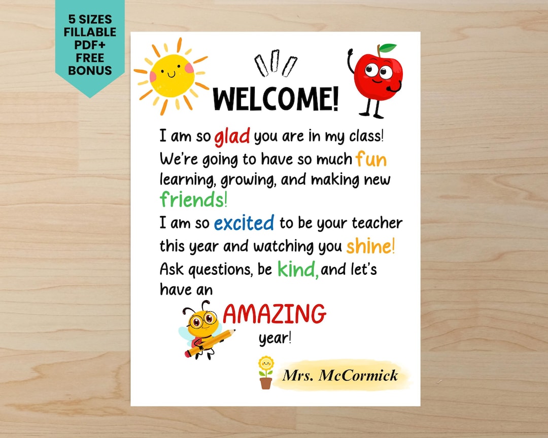 Editable Welcome Back to School Letter: Printable Teacher Card Fillable ...