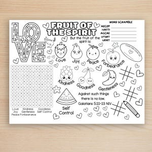 Fruit of the Spirit Activity Placemat, Bible Coloring Page, Sunday ...