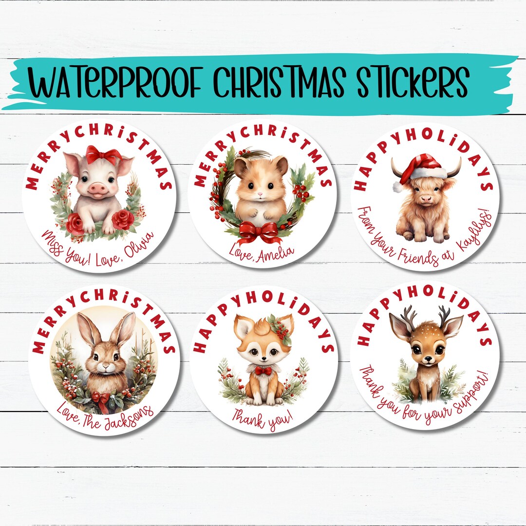 Waterproof Merry Christmas Round Stickers Happy Holiday Envelope Seals ...