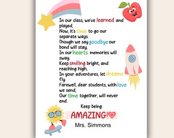 Teacher Goodbye Letter to Kids, Teacher End of School Letter Printable ...