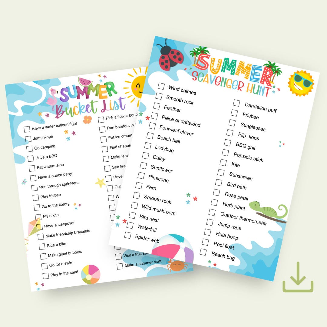 Editable Summer Activity Bundle Scavenger Hunt and Bucket List Bundle ...