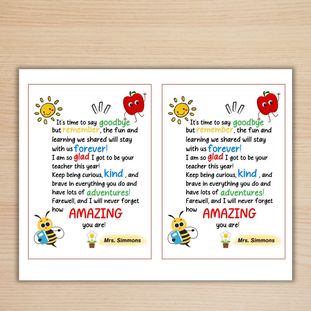 End of School Year Letter Printable, Goodbye Letter to Student 5x7 ...