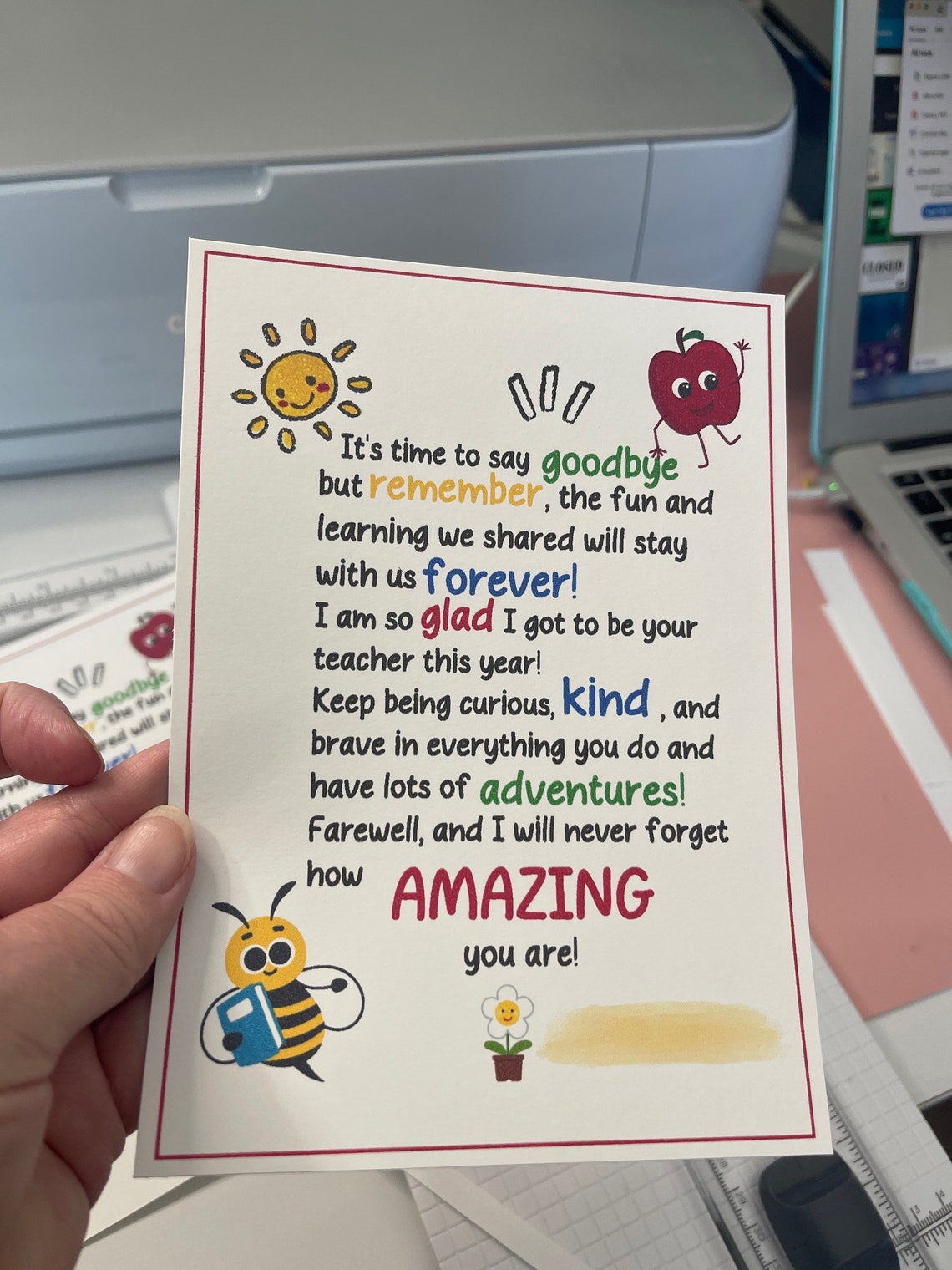 End of School Year Letter Printable, Goodbye Letter to Student 5x7 ...