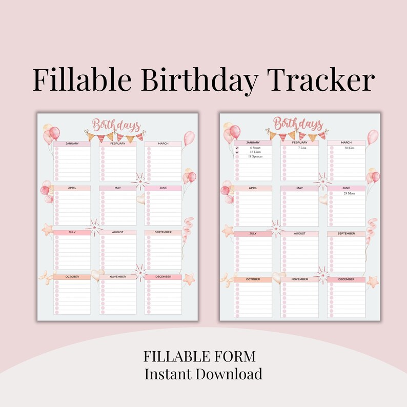 Printable Birthday Calendar, Editable Birthday Tracker, Birthday ...