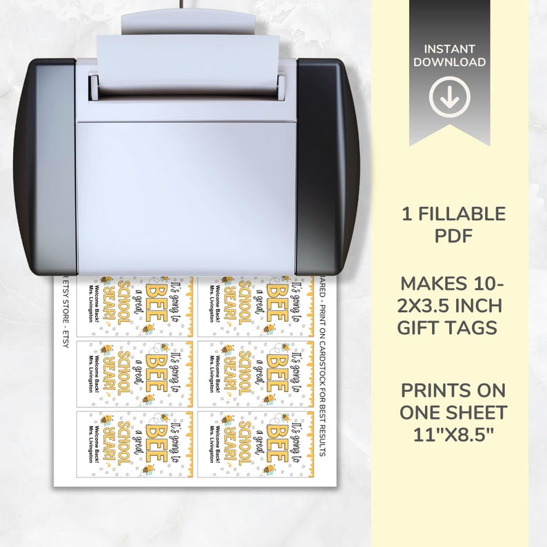 Printable First Day of School Bee Gift Tags for Teacher or Students ...