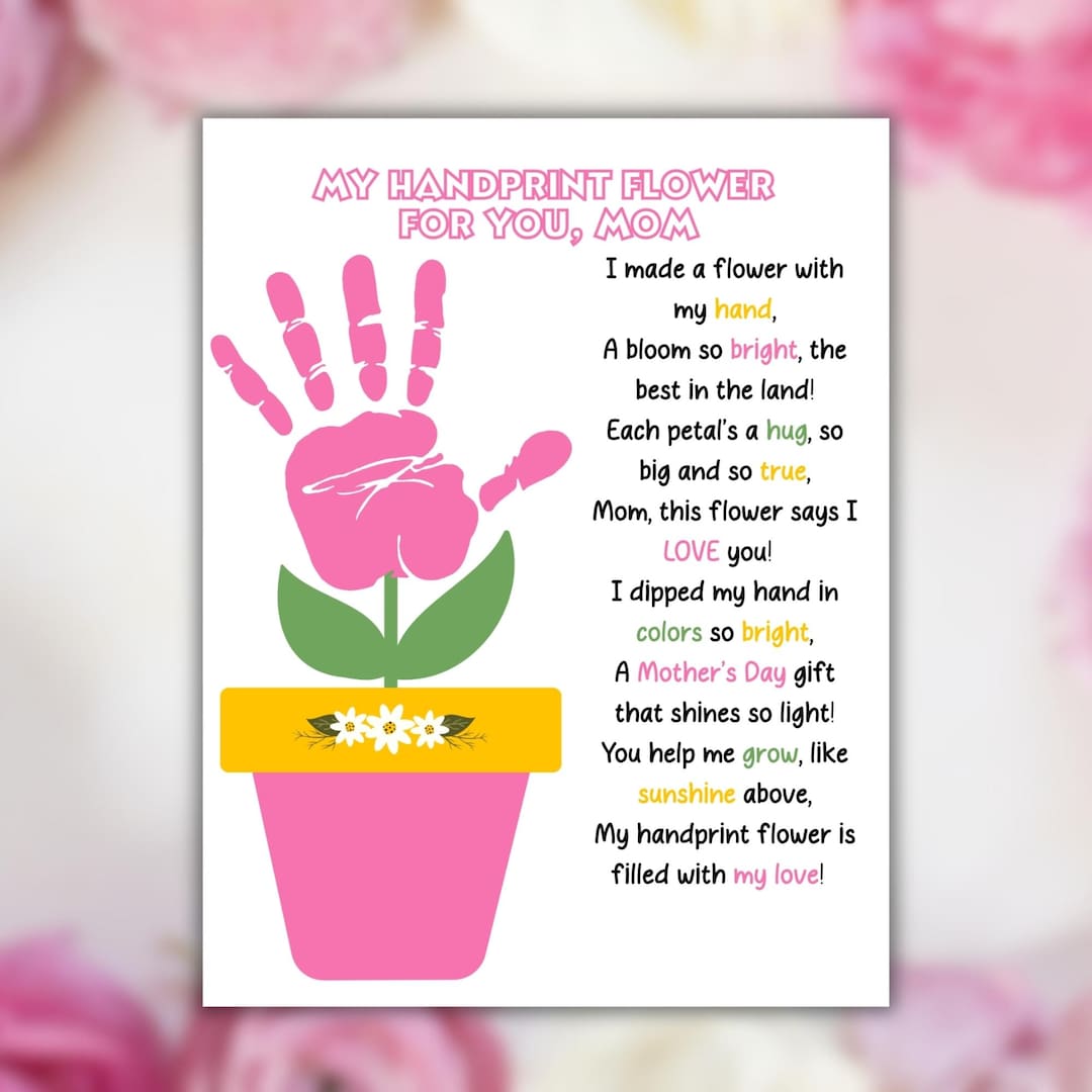 Mothers Day Handprint Art Poem, Handprint Flower Pot, Mothers Day ...