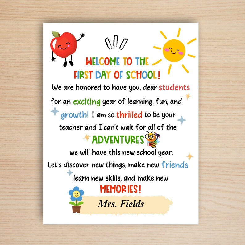Welcome Letter From Teacher for the First Day of School, Meet Your ...