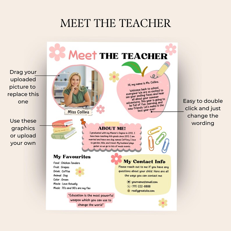 Editable Meet the Teacher Template, About the Teacher Templates Canva ...