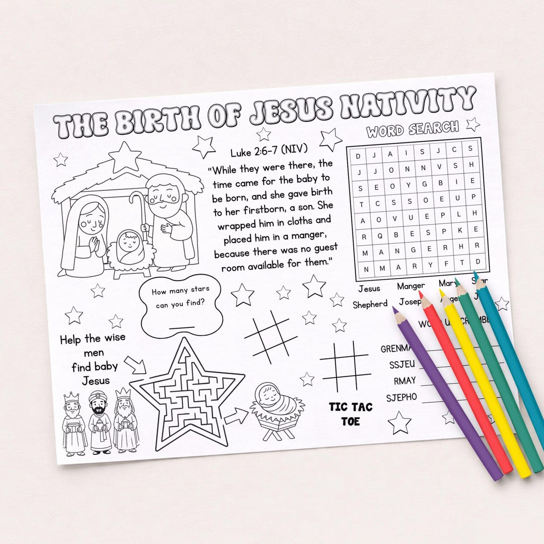 Nativity Activity Placemat, Happy Birthday Jesus Printable, Sunday ...