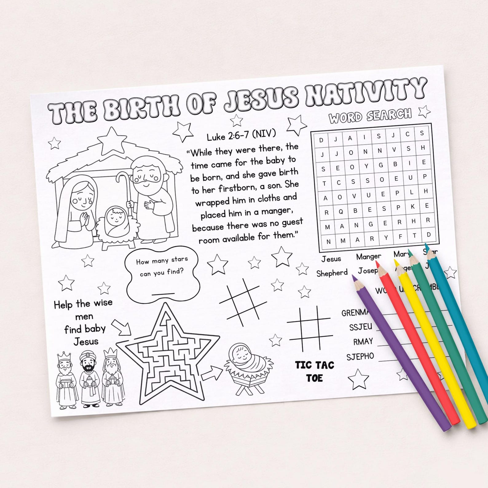 Nativity Activity Placemat, Happy Birthday Jesus Printable, Sunday ...