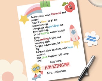Teacher Goodbye Letter to Kids, Teacher End of School Letter Printable ...
