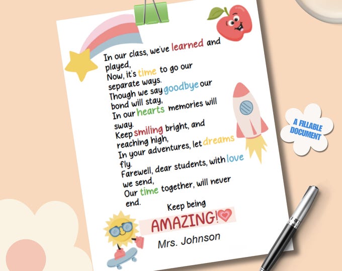 Teacher Goodbye Letter to Kids, Teacher End of School Letter Printable ...