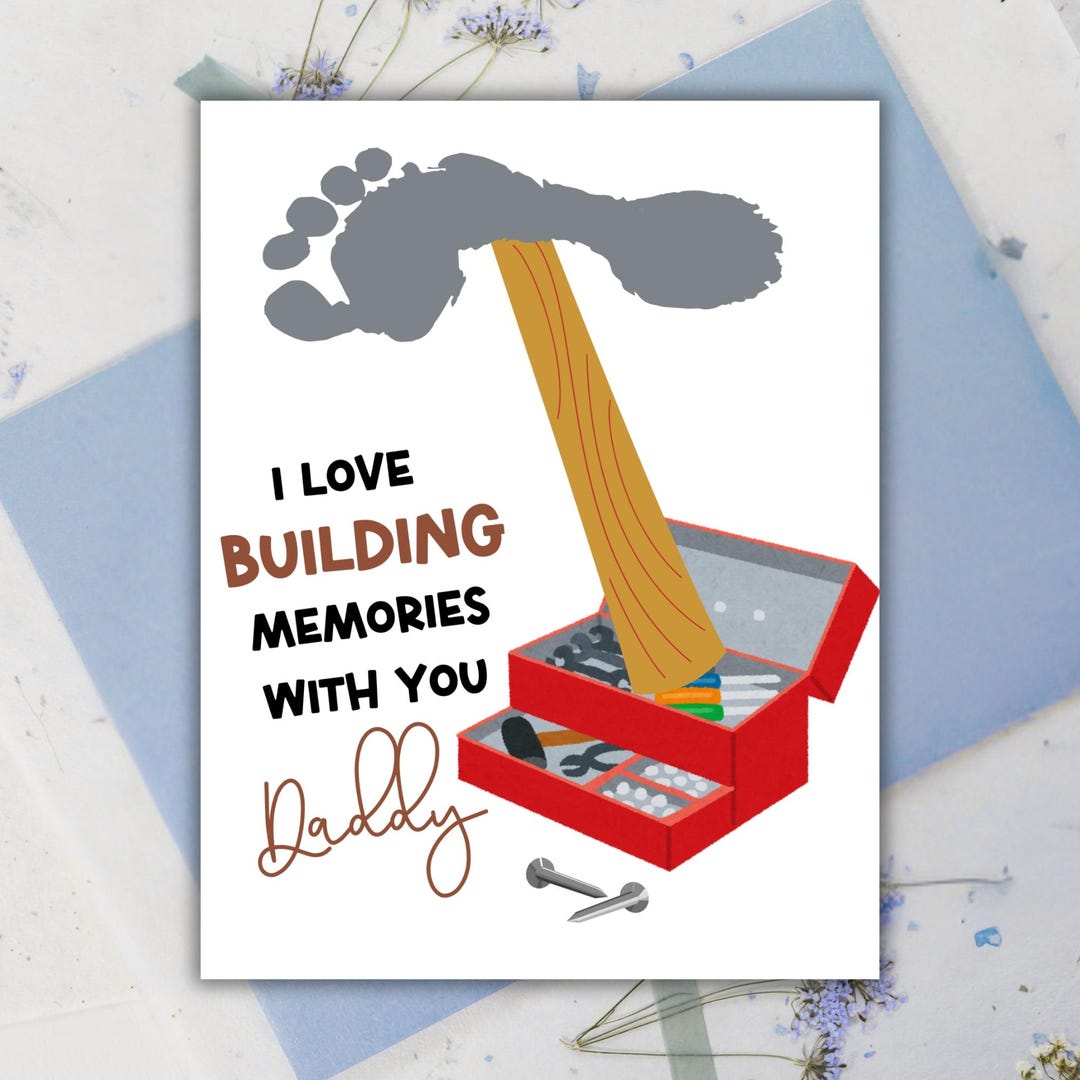 Fathers Day Footprint Craft With Hammer, Daddy Handprint, Classroom ...