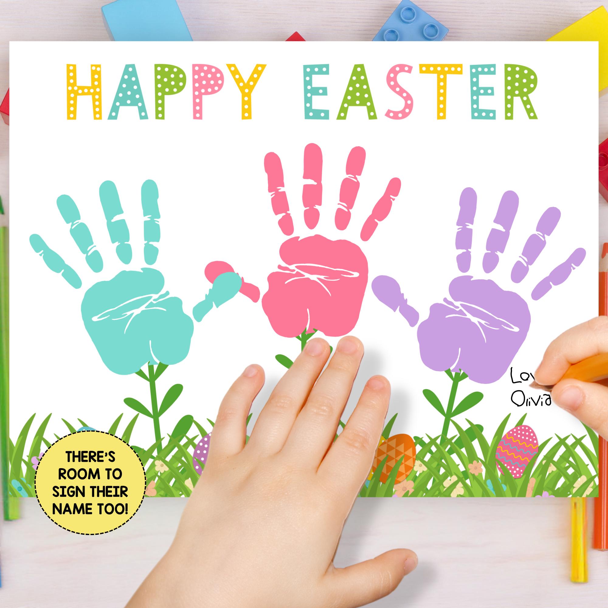 Easter Handprint Craft With Flowers, Spring Daycare Craft Printable ...