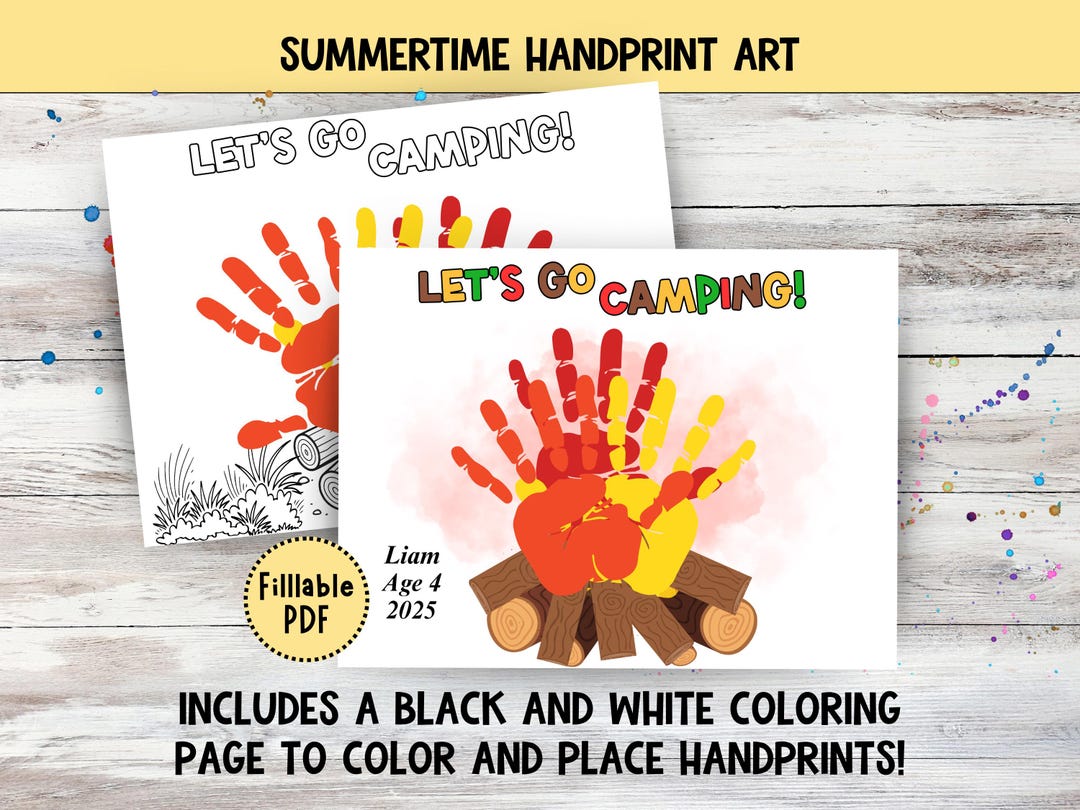 Camp Fire Craft, Camp Fire Handprint Art, Camp Coloring Page, Summer ...