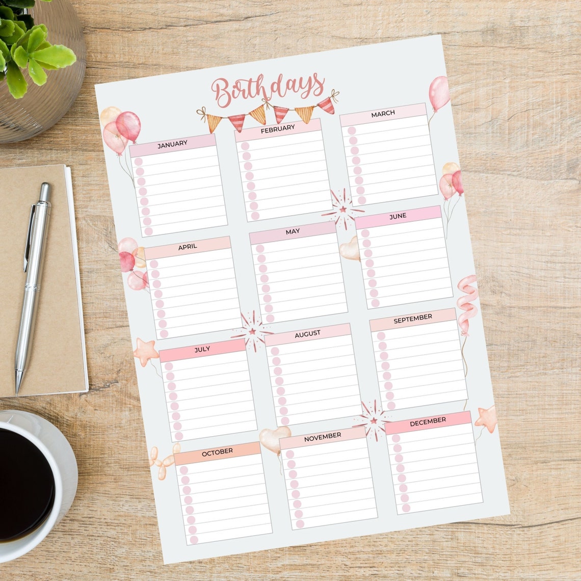 Printable Birthday Calendar, Editable Birthday Tracker, Birthday ...
