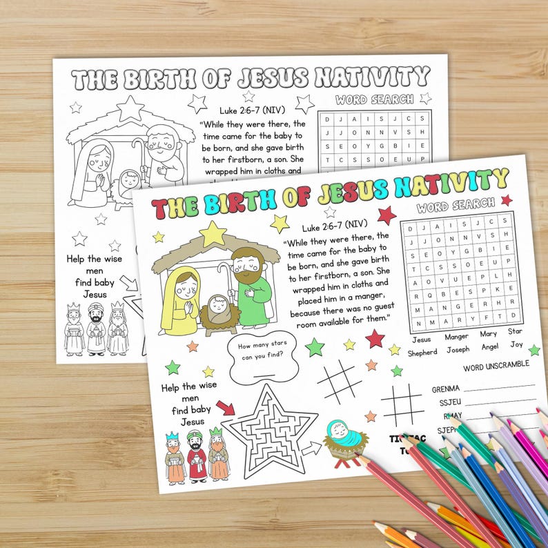 Nativity Activity Placemat, Happy Birthday Jesus Printable, Sunday ...