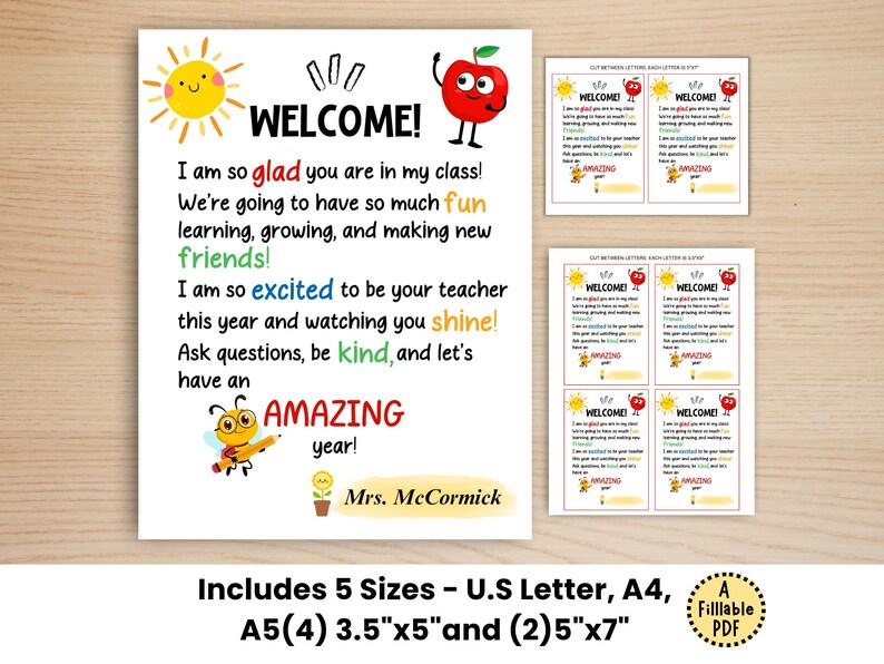 Editable Welcome Back to School Letter: Printable Teacher Card Fillable ...