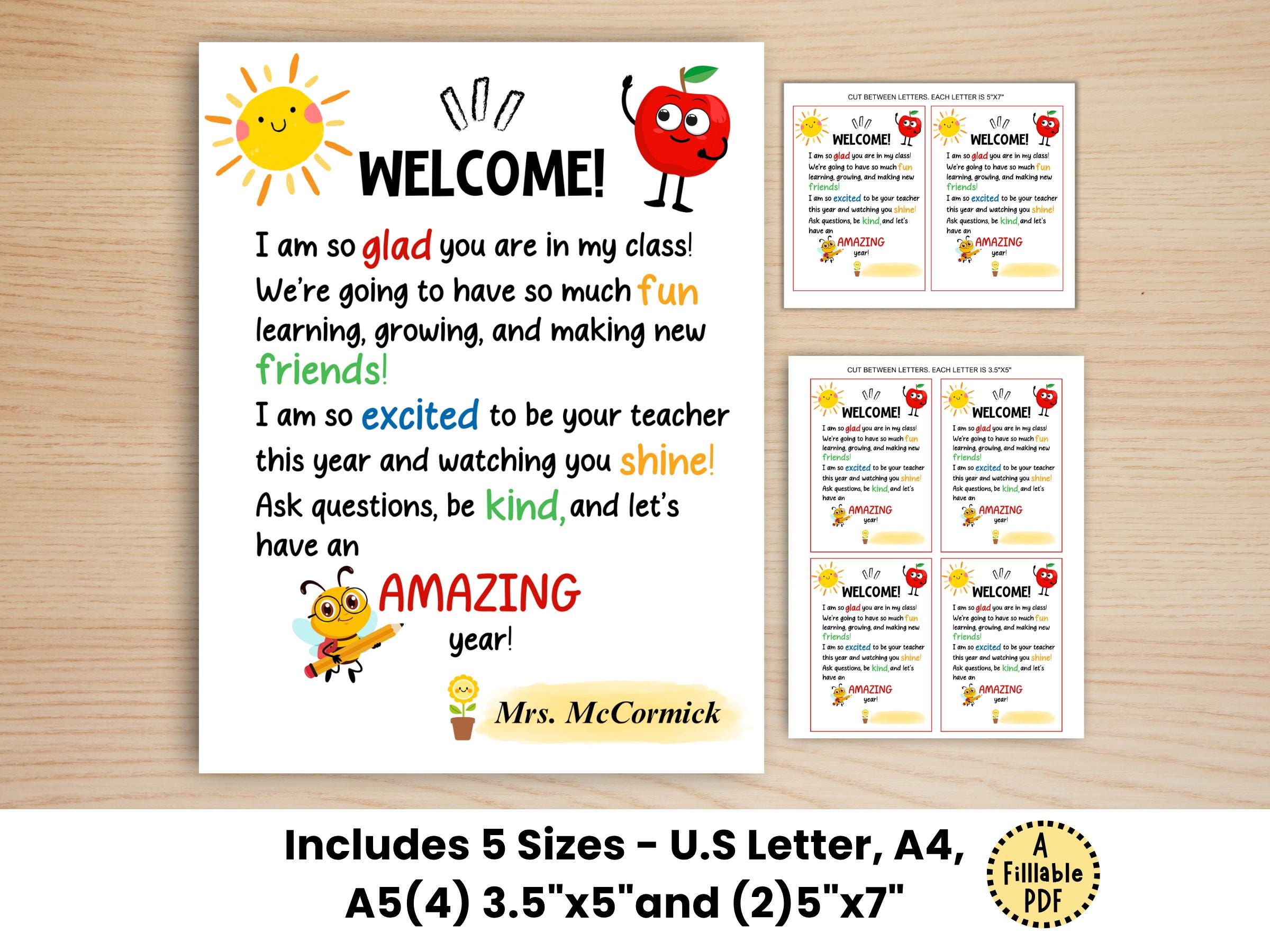 Editable Welcome Back to School Letter: Printable Teacher Card Fillable ...