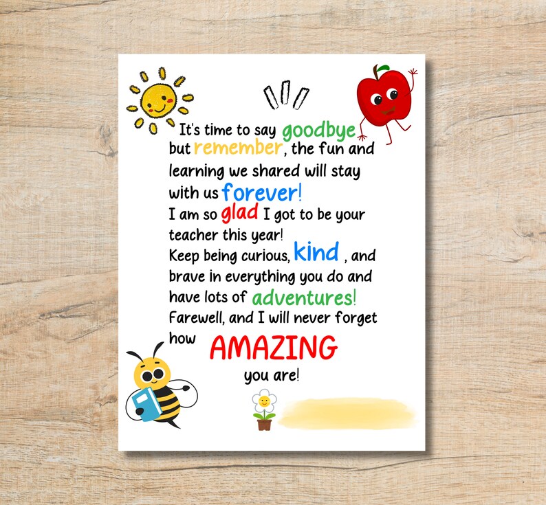 End of School Year Letter Printable, Goodbye Letter to Student ...