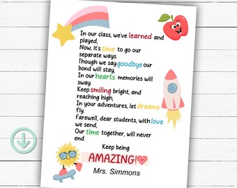 Editable End of School Year Card , Goodbye Card to Student, Elementary ...
