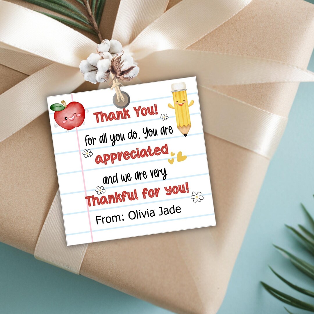 Fillable Teacher Appreciation Gift Tags, Staff Appreciation Thank You ...
