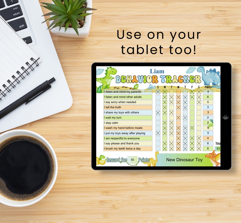 Editable Dinosaur Behavior Chart and Chore Tracker Printable PDF, Fun ...