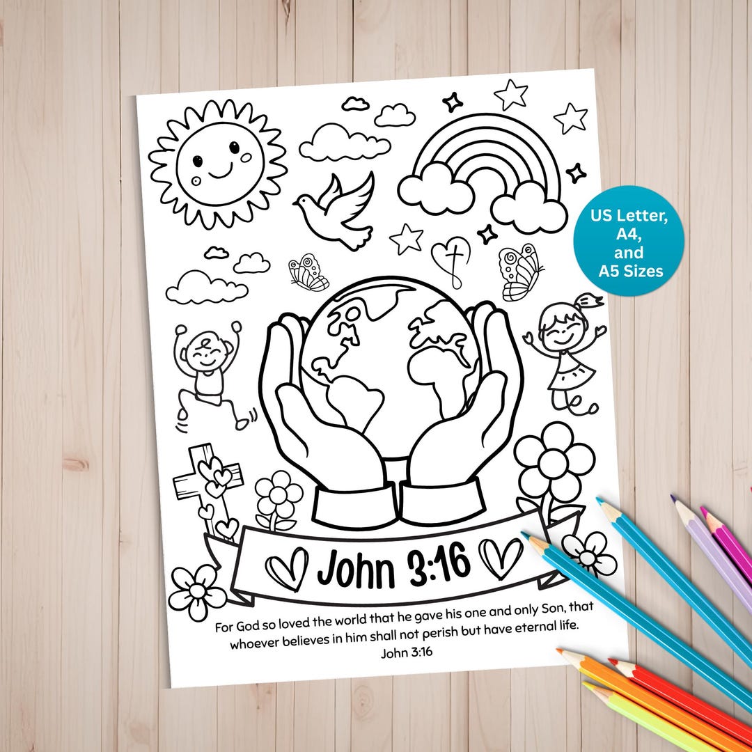 John 3:16 Coloring Page Printable, Bible Verse Printable, Sunday School ...