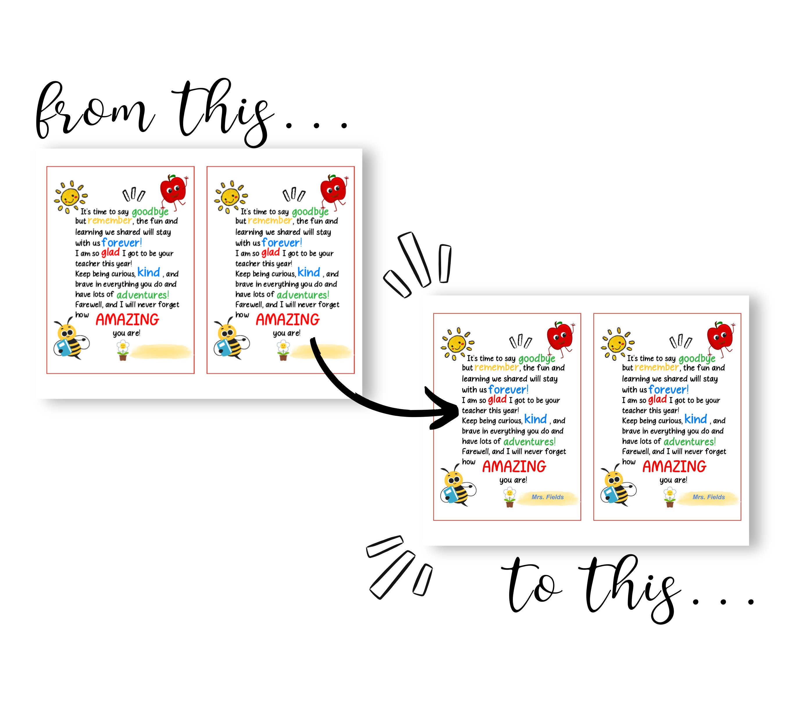 End of School Year Letter Printable, Goodbye Letter to Student 5x7 ...