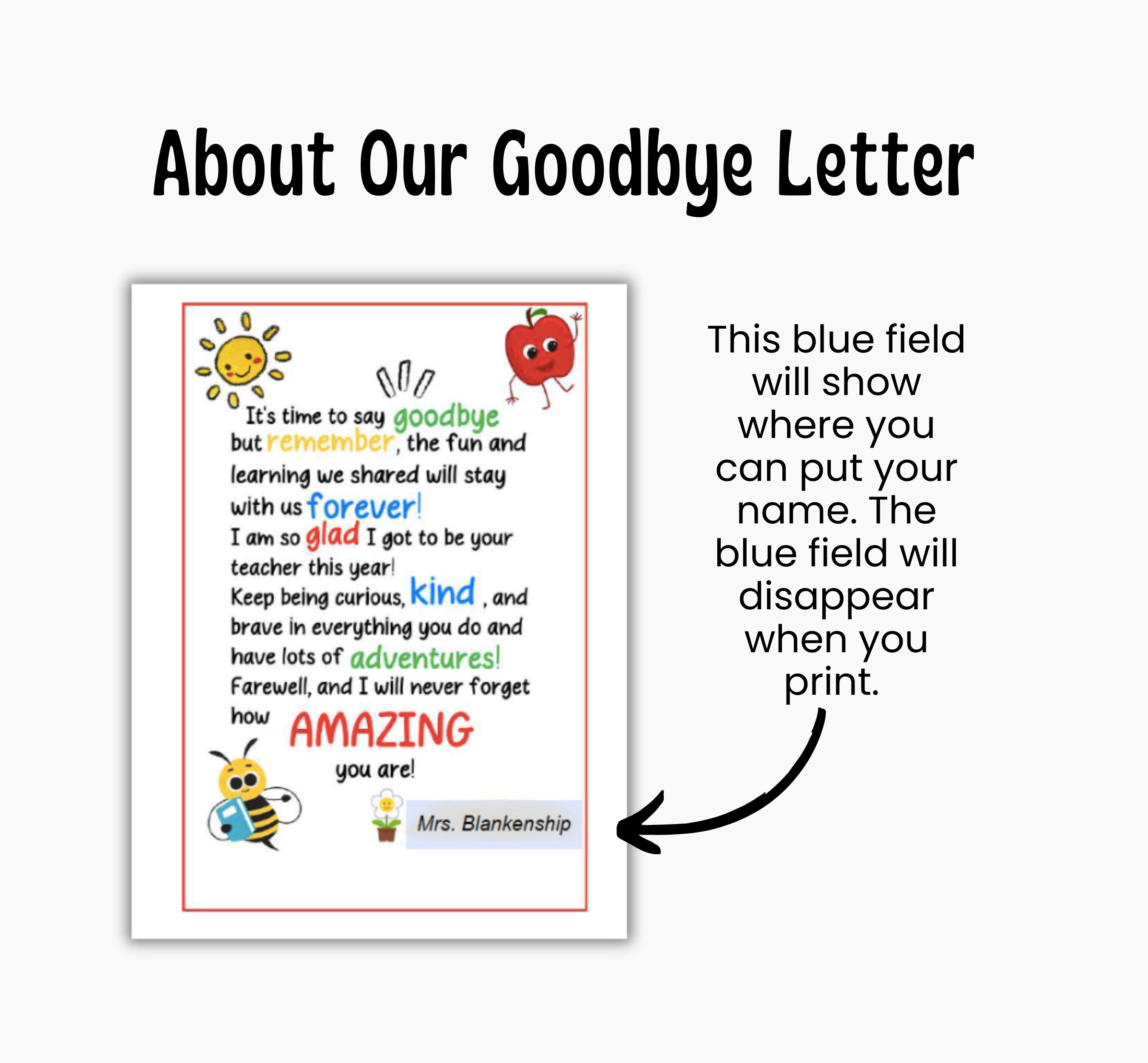 End of School Year Letter Printable, Goodbye Letter to Student ...