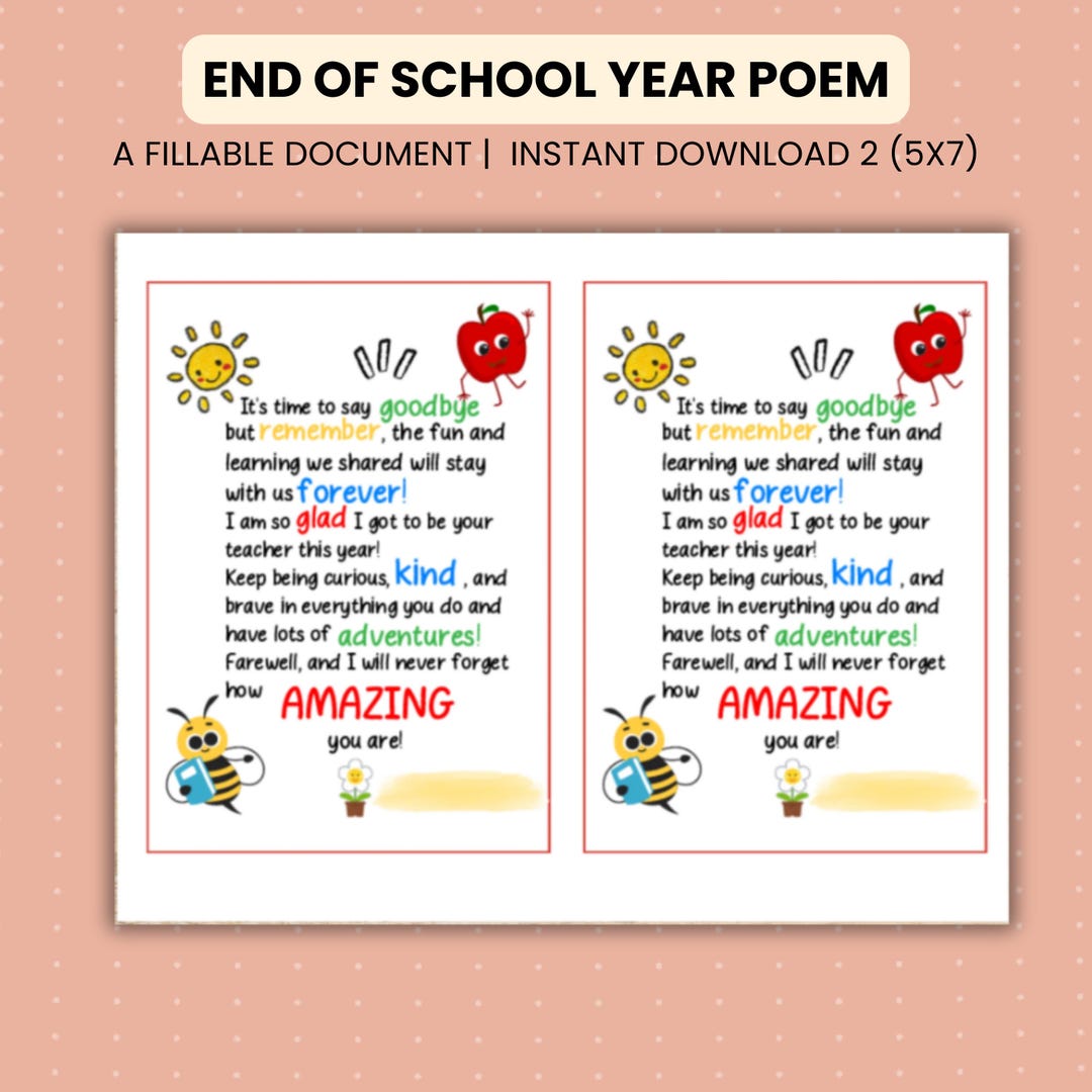 End of School Year Letter Printable, Goodbye Letter to Student 5x7 ...