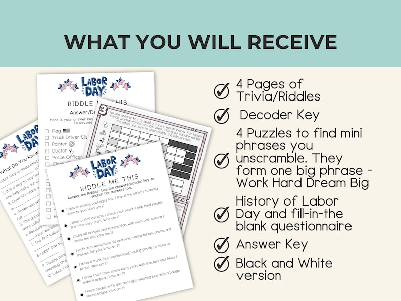 Labor Day Riddle Game: Printable Elementary School Activity - Etsy