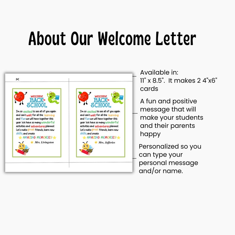 First Day of School Card From Teacher to Students Editable Card Welcome ...