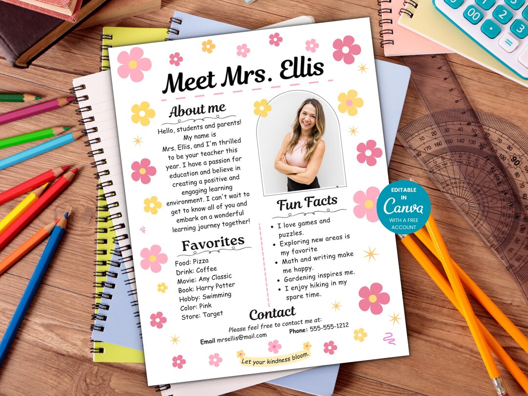 Floral Meet the Teacher Template: Editable Canva Template - Etsy