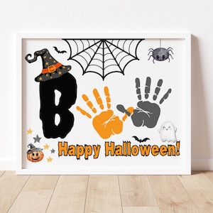 Halloween Handprint Art, Boo Handprint Craft Printable, Preschool and ...